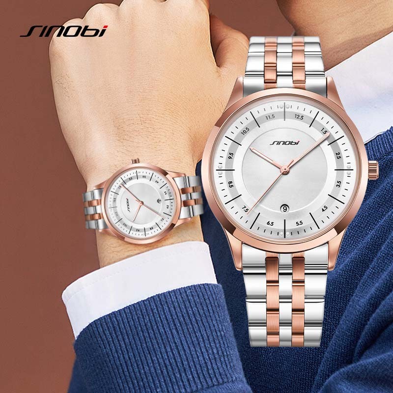 SINOBI couple watch business personality with calendar waterproof steel ...