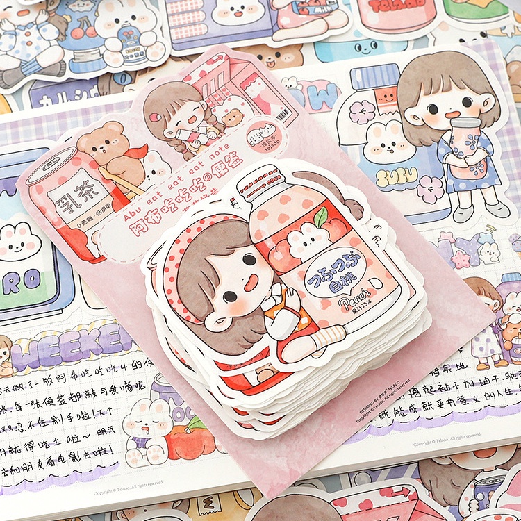 100cs/Set Cute Abu Eat Eat Eat Not Waterproof PET Paper Stickers Pack ...