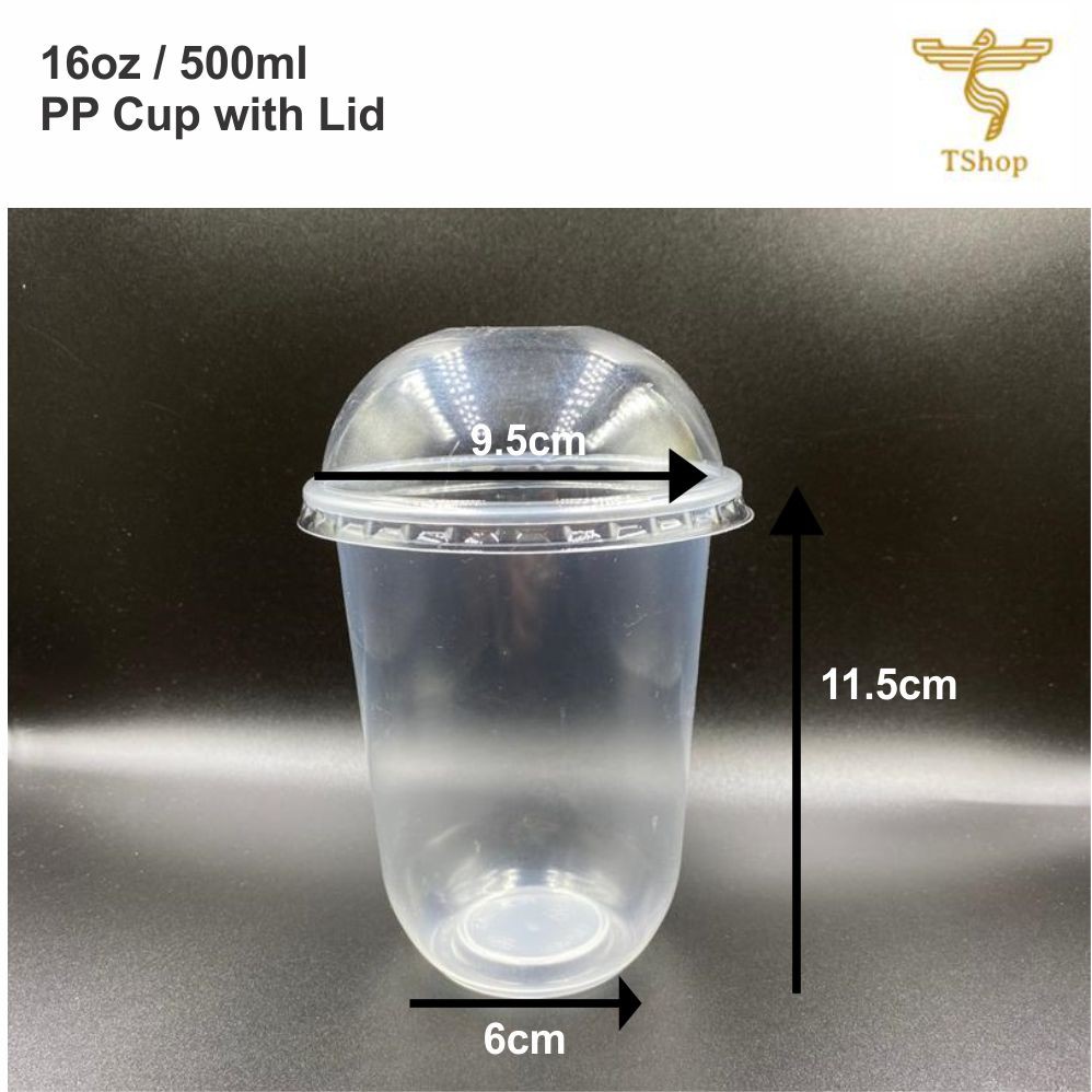 16oz PP Disposable Plastic U-Cup With Dome Lid / Curved End 500ml ...