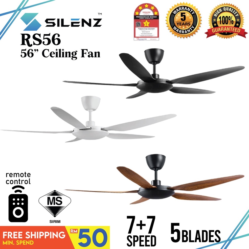 SILENZ RS56 CEILING FAN 56" DC MOTOR 7F+7R SPEED 5 YEARS WARRANTY ...