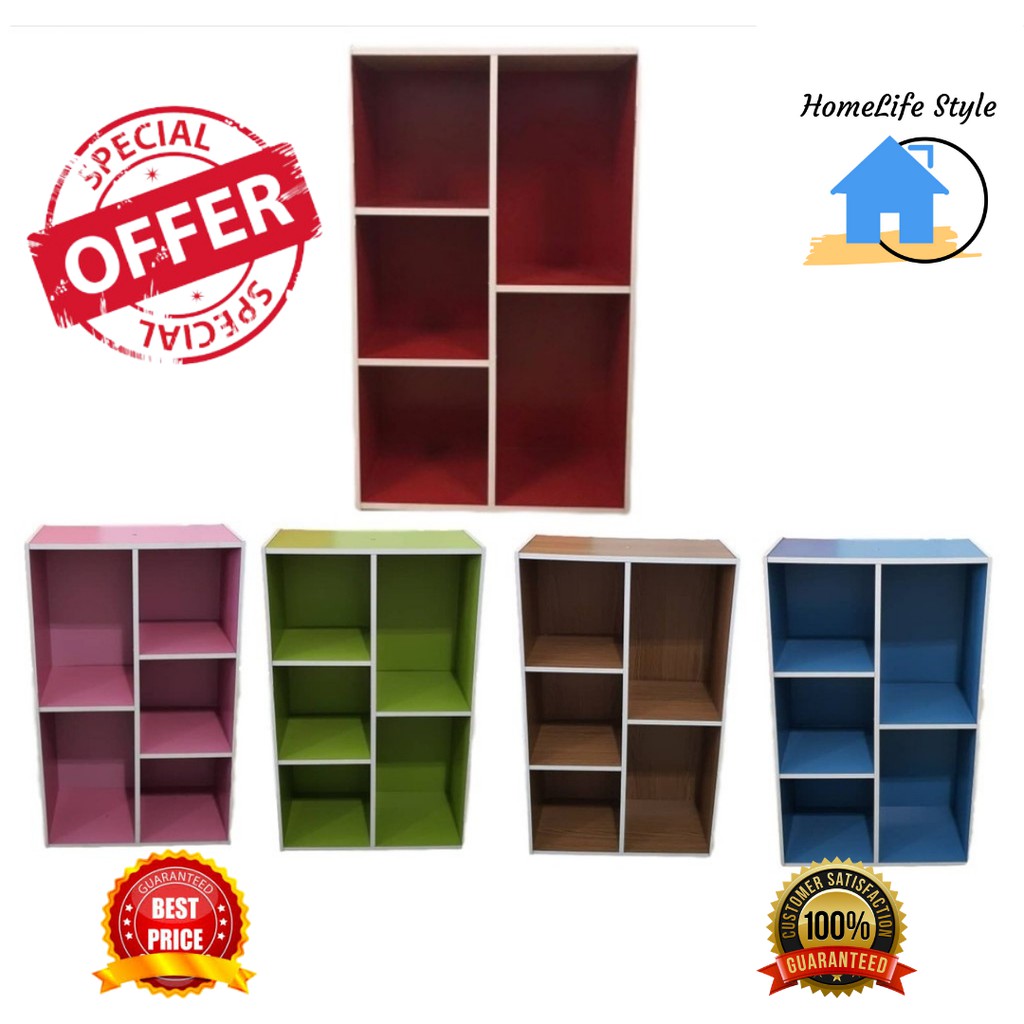Multipurpose Wooden 5 Tier Compartment Rack Cabinet/ Rak Buku 5 Tingkat ...