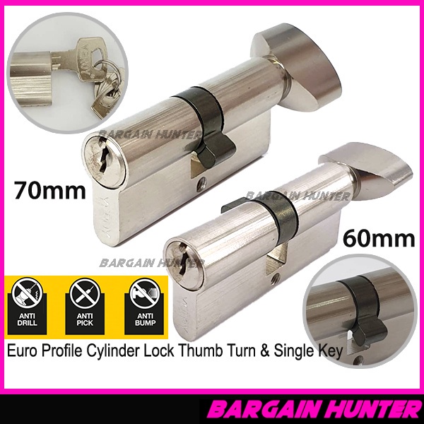 Yeroy Euro Profile Cylinder Lock Thumb Turn & Single Key 60mm or 70mm ...