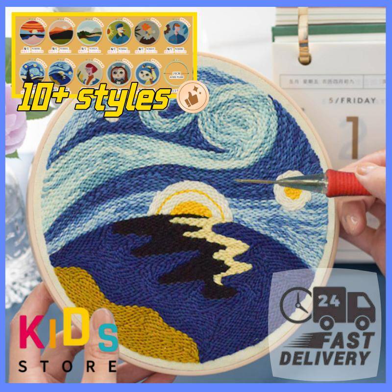 Embroidery Kit Needlework for Beginner Punch Needle Cross Stitch Set ...