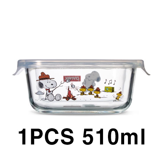 Pyrex SNOOPY Square Glass storage Container 310ml &510ml Set / Food ...