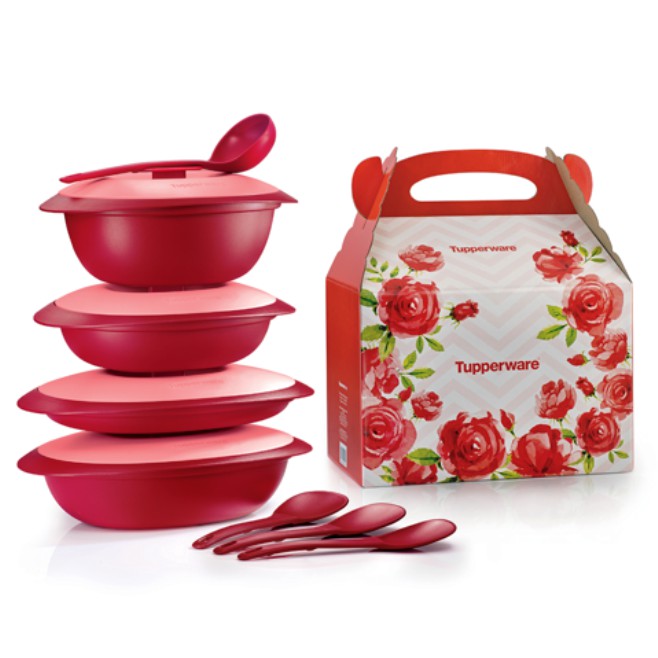 TUPPERWARE ROYAL RED BLOSSOM MICROWAVEABLE SERVING SET | Shopee Malaysia