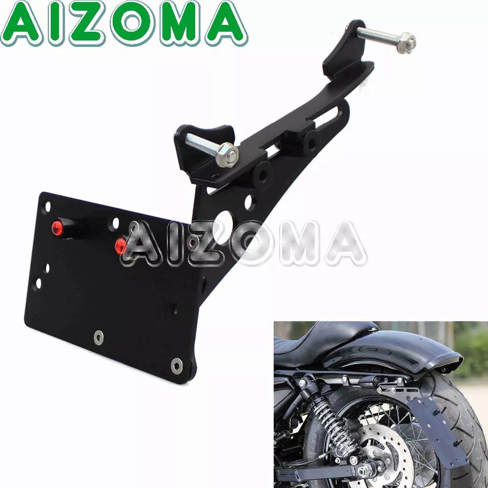 Black Rear License Plate Holder w/ LED Brake Tail Light For Harley ...