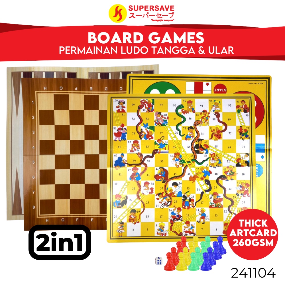 SUPERSAVE 2in1 Multi Board Games Ludo+Snakes Chess+Backgammon Games ...