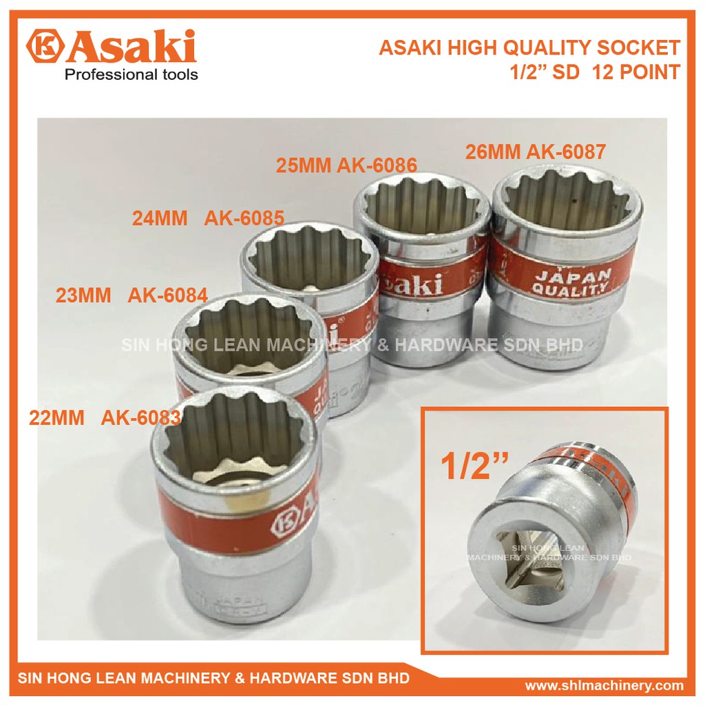 ASAKI High Quality SOCKET 1/2’’ SD 12 POINT - 5 IN 1 SET : 22mm,23mm ...