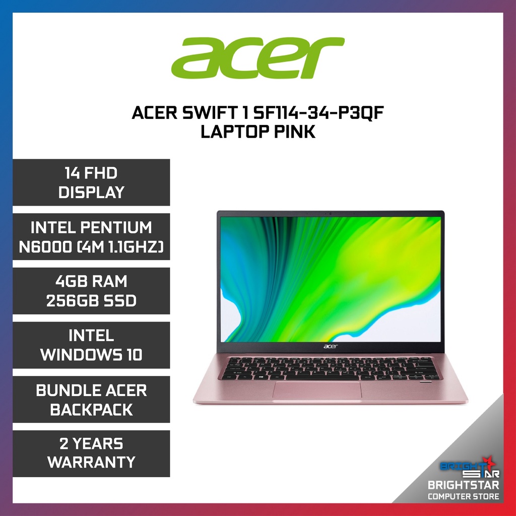 ACER SWIFT 1 SF114-34-P593 P3QF LAPTOP SILVER / PINK 14 FHD / INTEL ...