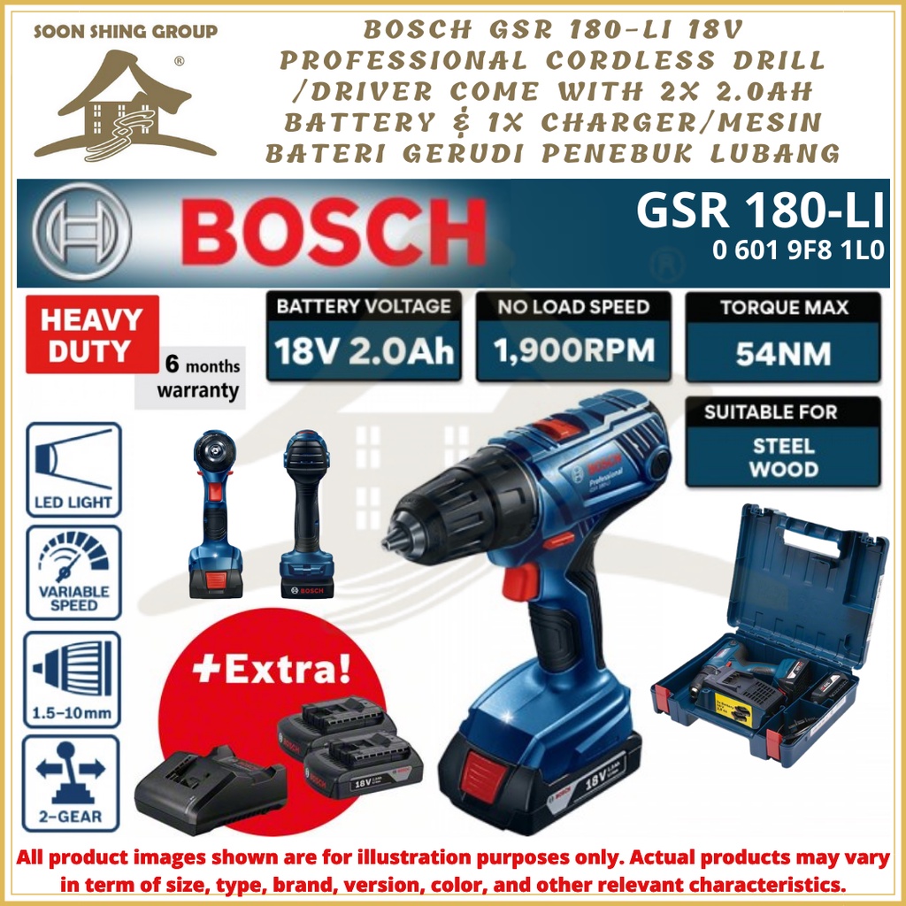 BOSCH GSR 180-LI 18V CORDLESS DRILL /DRIVER COME WITH 2x 2.0AH BATTERY ...