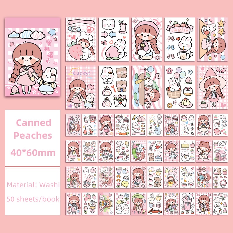 50 Sheets Cartoon sticker Mini Book Cute Hand Account Material ...