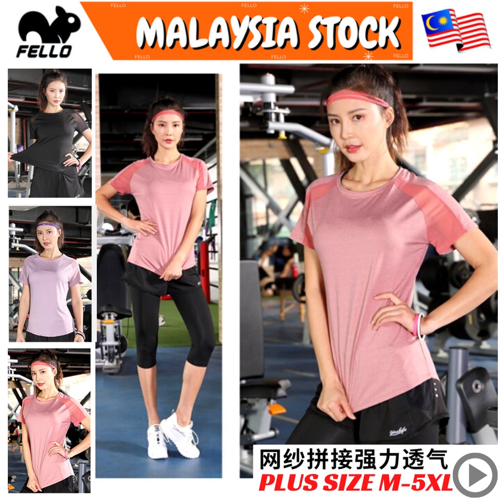 🇲🇾Plus Size Lady Women Exercise Sport T-Shirt Blouse Tops Casual ...