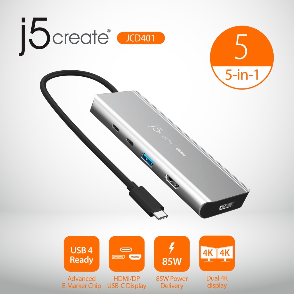 j5create JCD401 5-in-1 USB 4 Hub, Dual 4K60 display USB-C Hub, USB C ... j5create JCD401 5-in-1 USB 4 Hub, Dual 4K60 display USB-C Hub, USB C ...