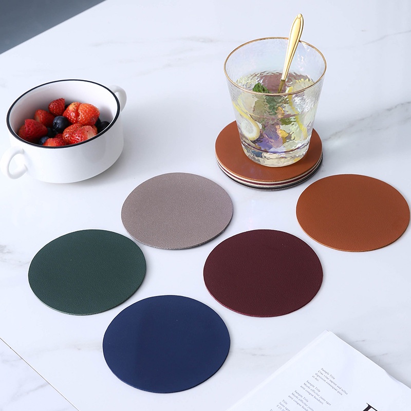 Double Sided Round PU Leather Coaster / Cup Mat / Water-proof Mug ...
