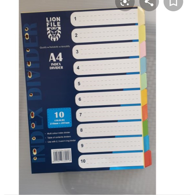 LION 10 COLOR 120G PAPER INDEX DIVIDER [1PACK] | Shopee Malaysia