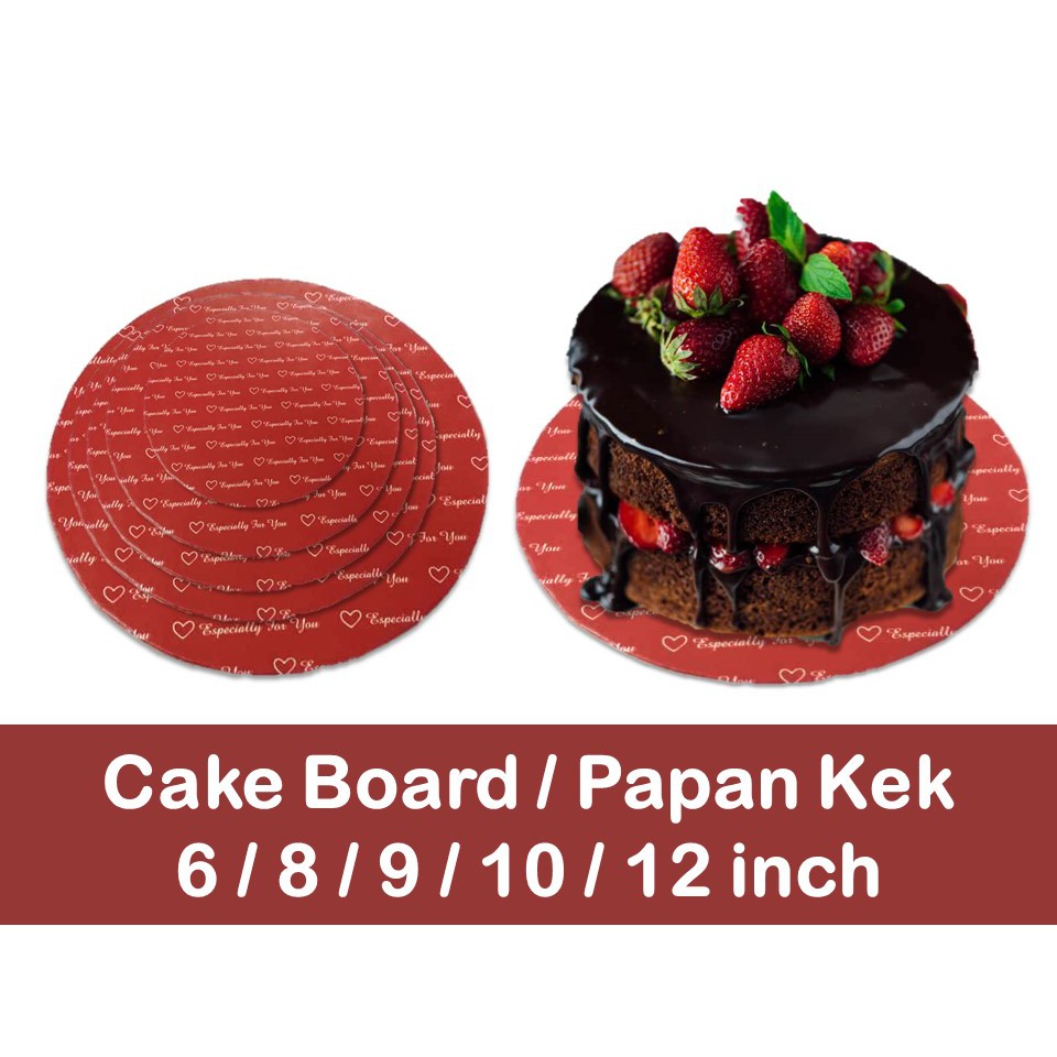 1pc - 6" / 8" / 9" / 10 / 12" Round Cake Board (RED) / Papan Kek Merah ...