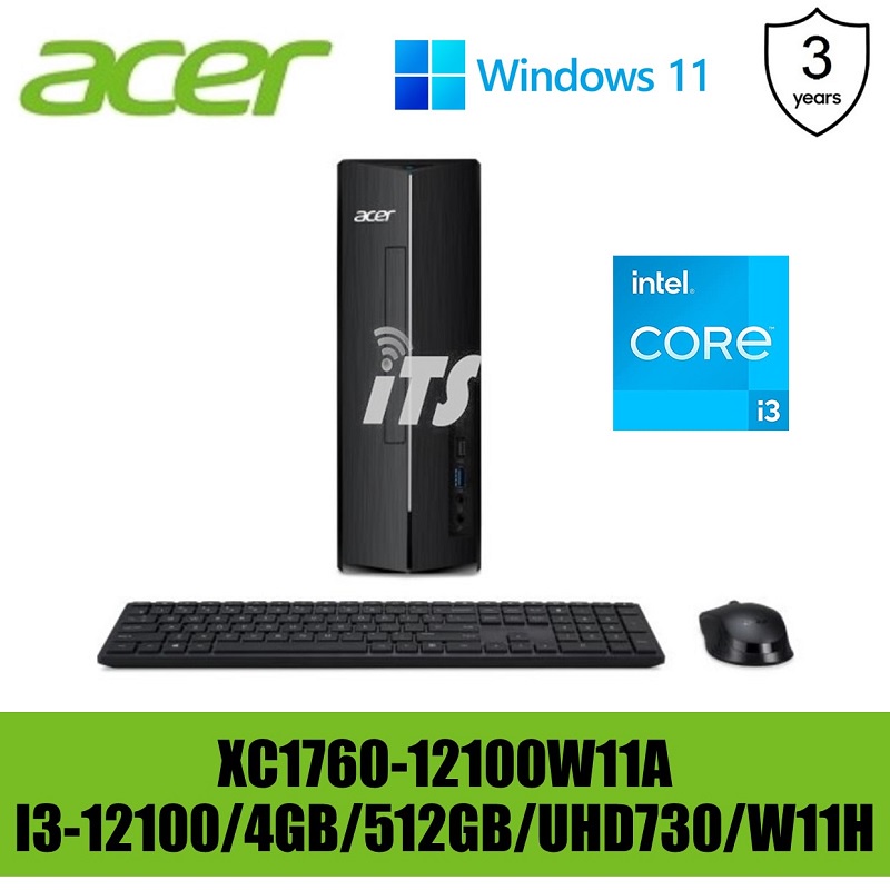 Acer Aspire XC-1760-11200W11 PC (i3-12100/4GB/256GB or 512GB/UHD 730/Wi ...