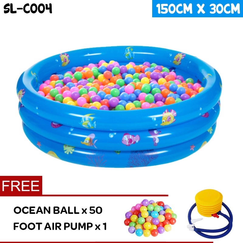 SUMMER SEA (150cm x 30cm) 3 Ring Bubble Bottom Base Inflatable Swimming ...