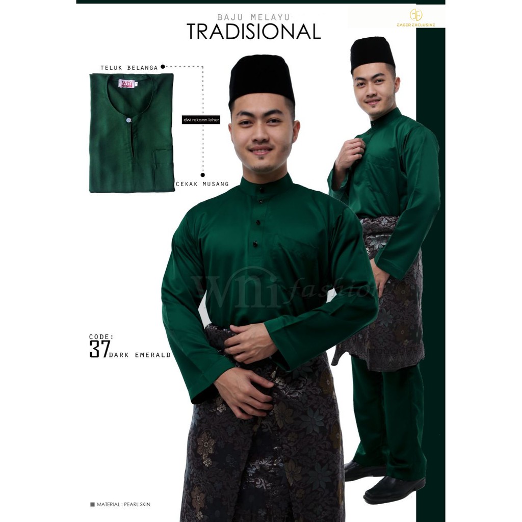 [HIJAU] Baju Melayu Cekak Musang Dewasa/Baju Melayu Traditional Satin ...