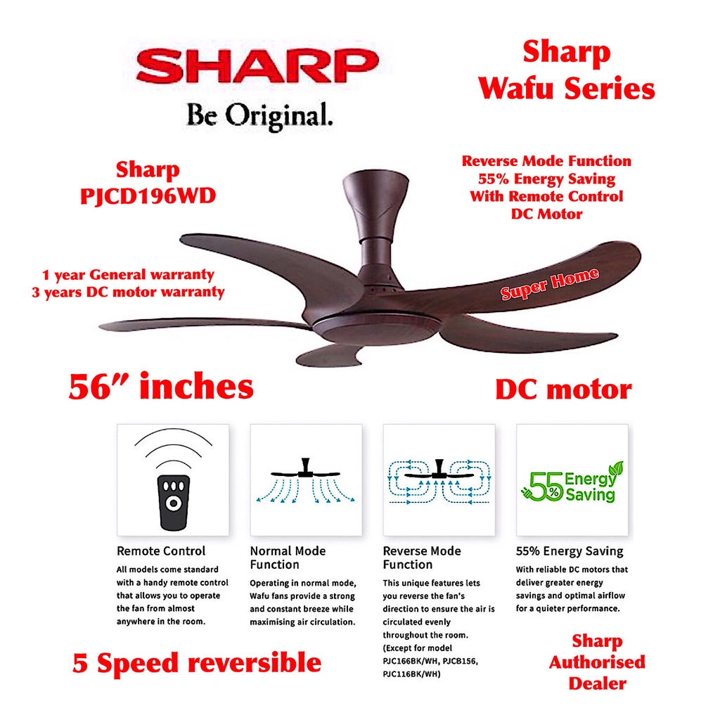 Sharp DC motor 56 inches Wafu Fan Remote Ceiling Fan PJCD196WD - 5 ...