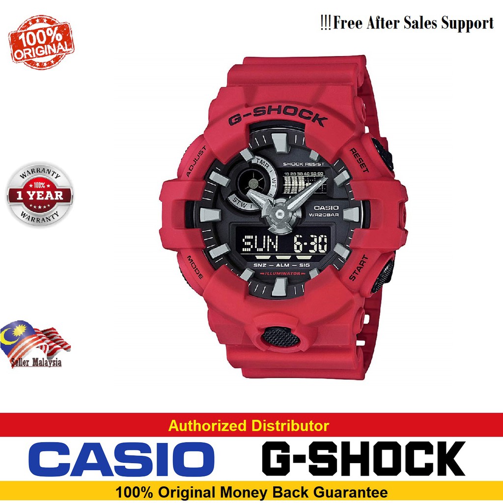 Casio G-Shock GA-700-4A Men Analog Digital Red Resin Sport Watch Water ...