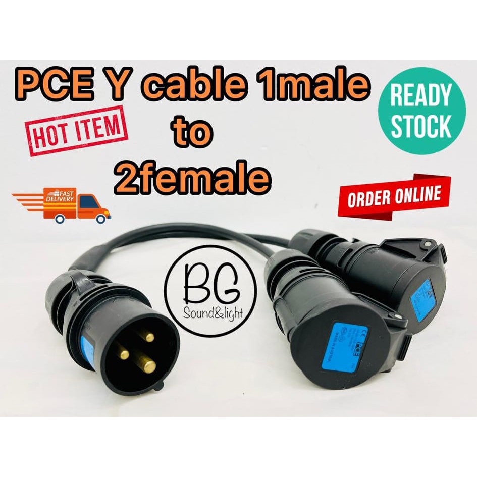 pce y power cable 16a male to 2female 0.5meter | Shopee Malaysia