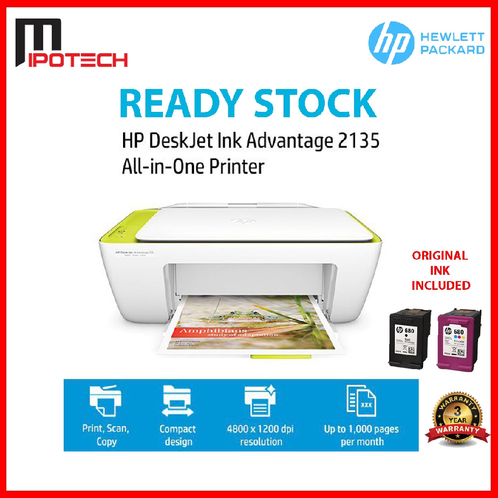 HP Deskjet Ink Advantage 2135 All-in-one Printer (Print,Scan,Copy) 3 Years on-site Warranty ...
