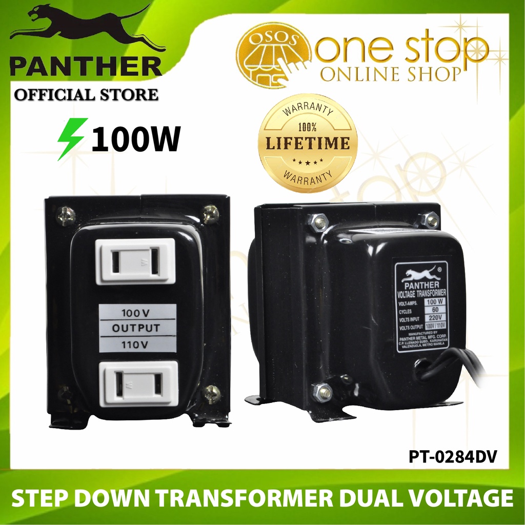 PANTHER PT-0284DV Step-down Transformer DUAL VOLTAGE 100 Watts Input 220VAC, Output 100VAC •OSOS ...