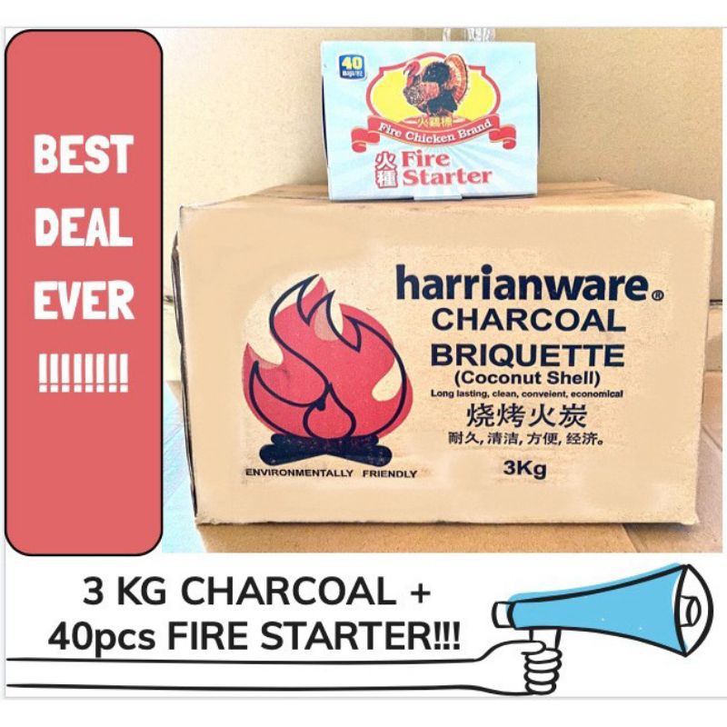 3Kg Charcoal Arang + 40pcs Fire Starter | Shopee Malaysia