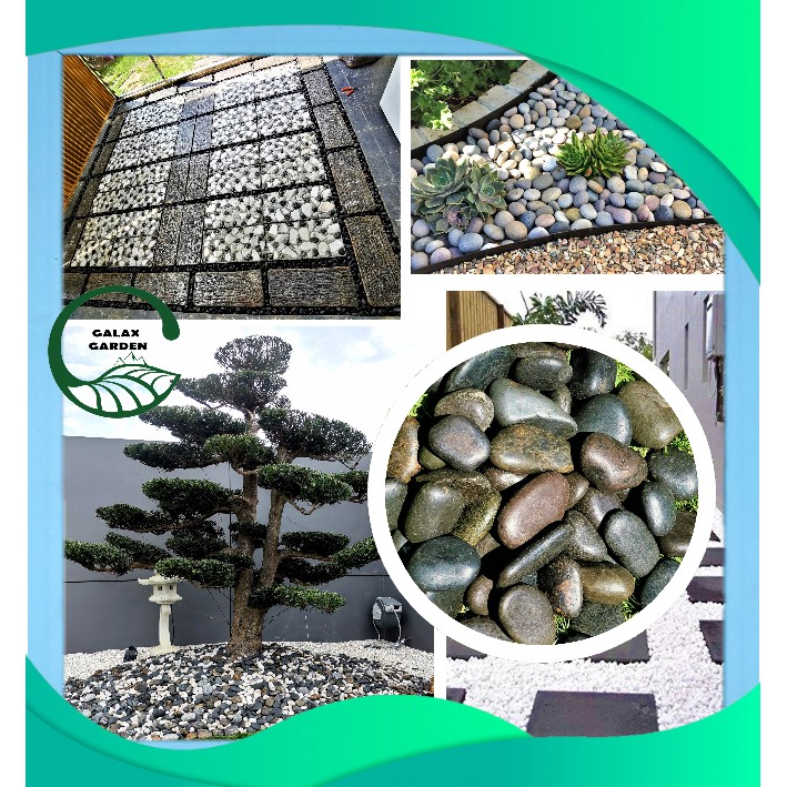 Batu hitam kilat / Garden black pebble stone (polished) for garden ...