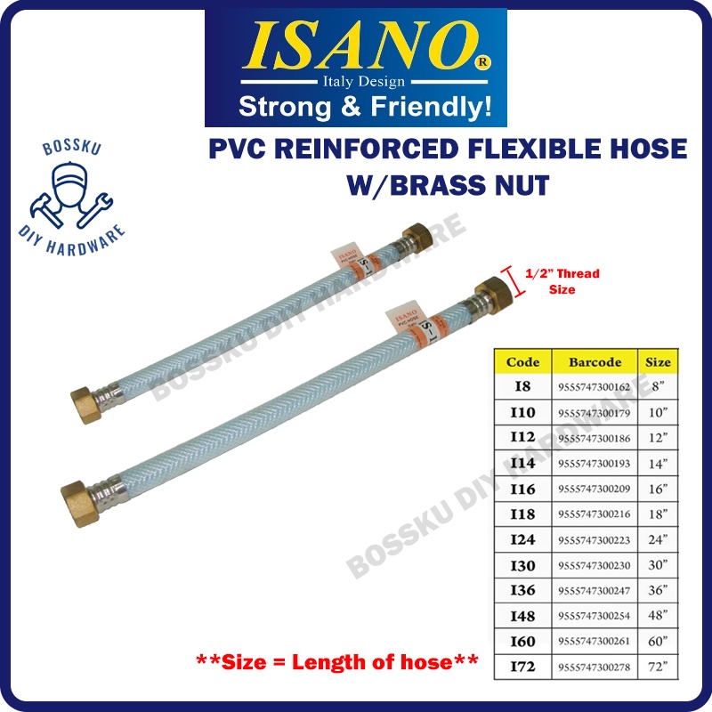 ISANO PVC REINFORCED FLEXIBLE HOSE W/BRASS NUT Water Hos Paip Air ke ...