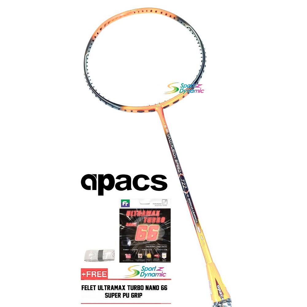 APACS NANO FUSION SPEED 722 BADMINTON RACKET (ROSE GOLD) & FOC ULTRAMAX ...