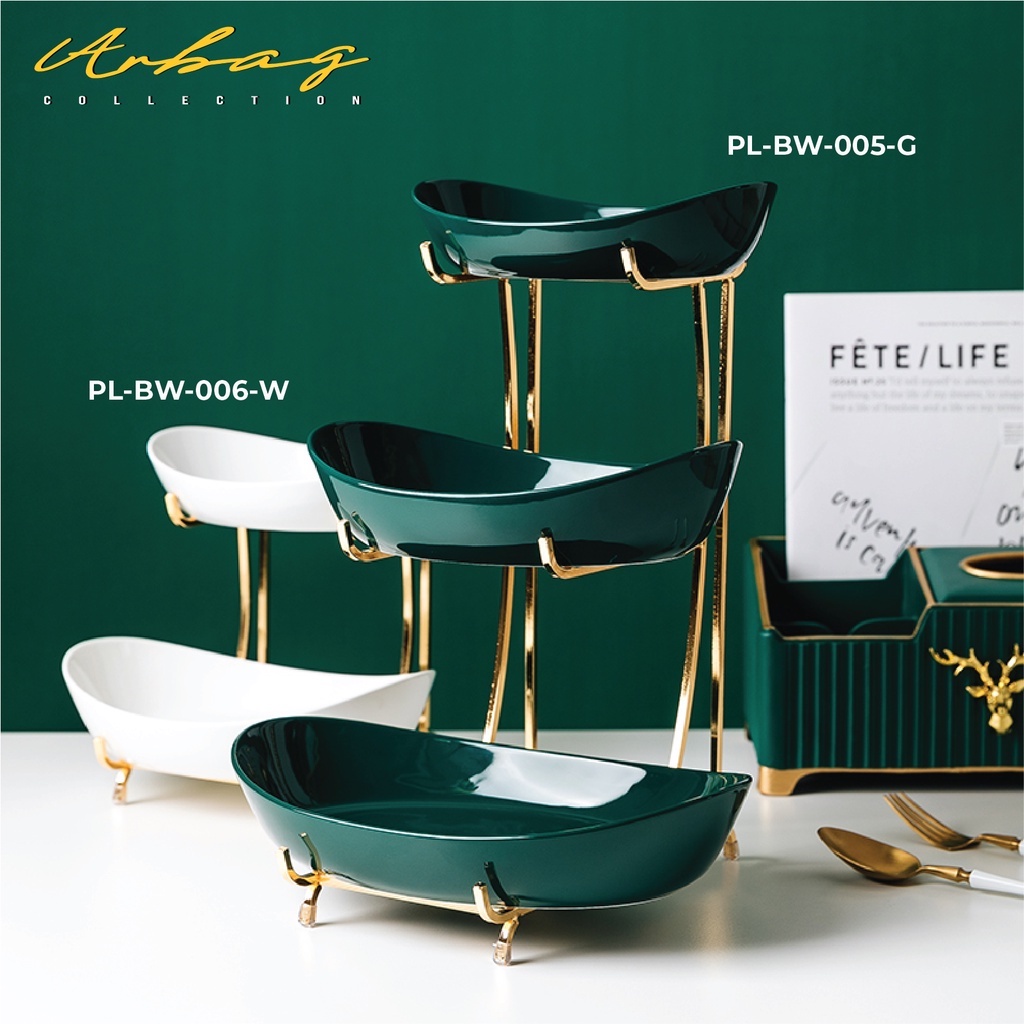 2-TIERS OR 3-TIERS FRUIT/DESSERT WHITE / GREEN BOWL SET WITH GOLD STAND PL-BW-005/006 | Shopee ...