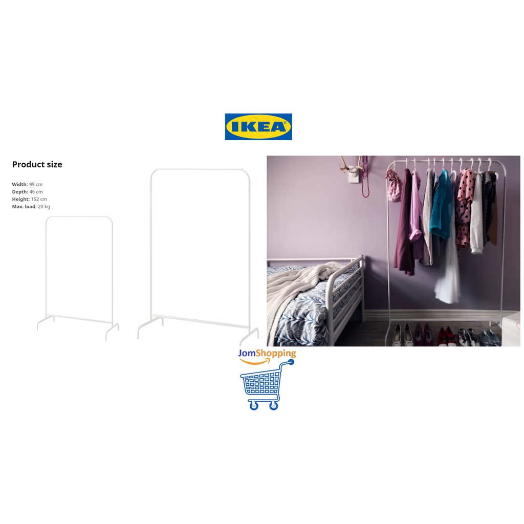 IKEA Original MULIG Clothes Rack, 99x152 cm (white colour) | Shopee ...
