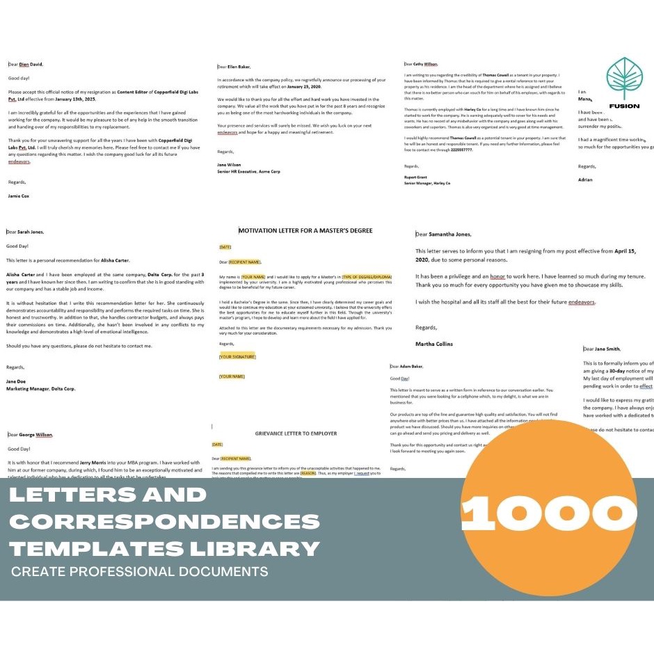 1000 Sets Editable Letters and Correspondence Templates Library and ...