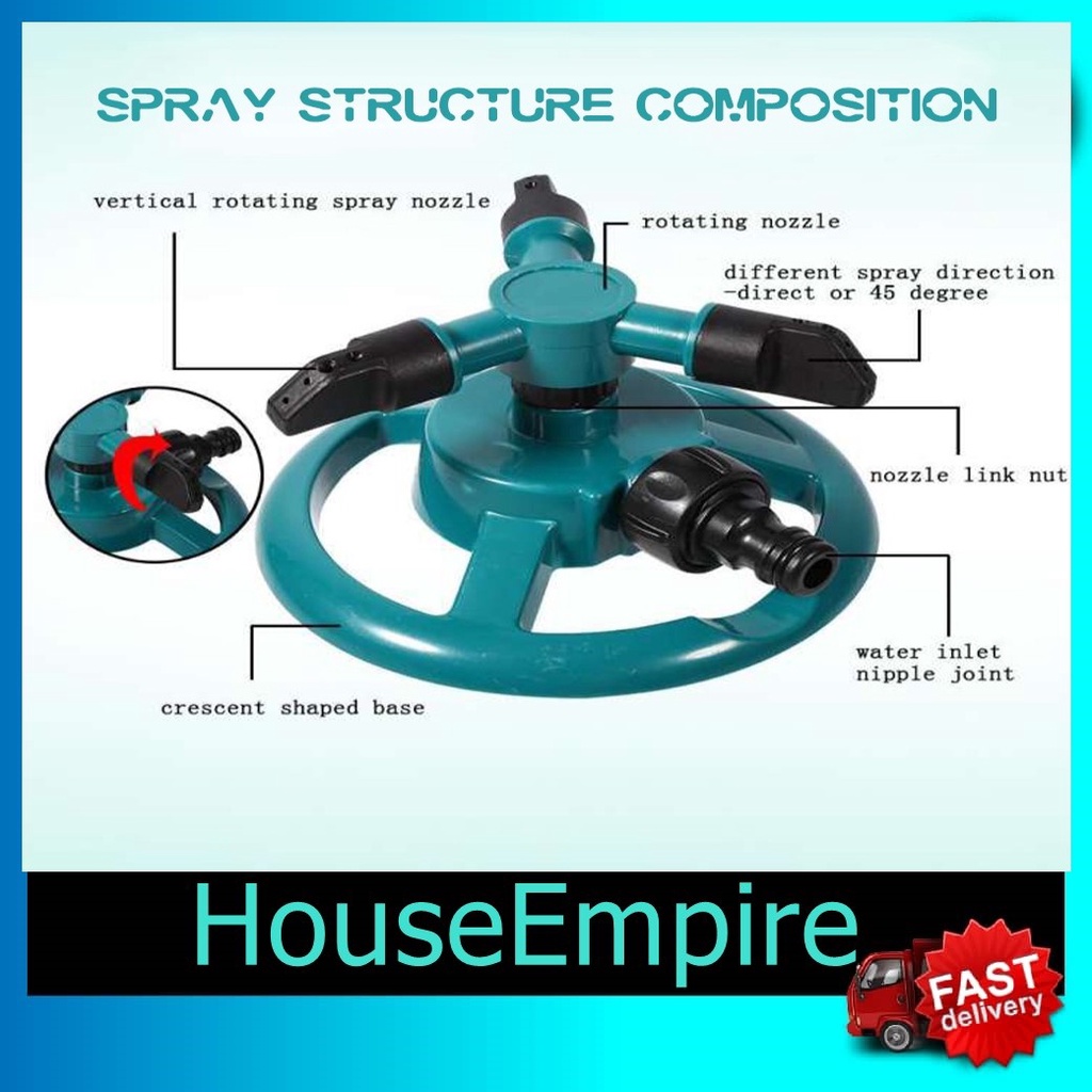 360° Circle Rotating Watering Sprinkler Irrigation System 3 Nozzle Pipe ...