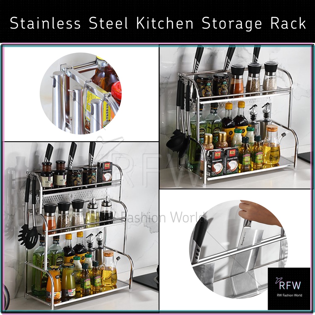 Stainless Steel Multipurpose Kitchen Storage Rack(30cm)Seasoning ...