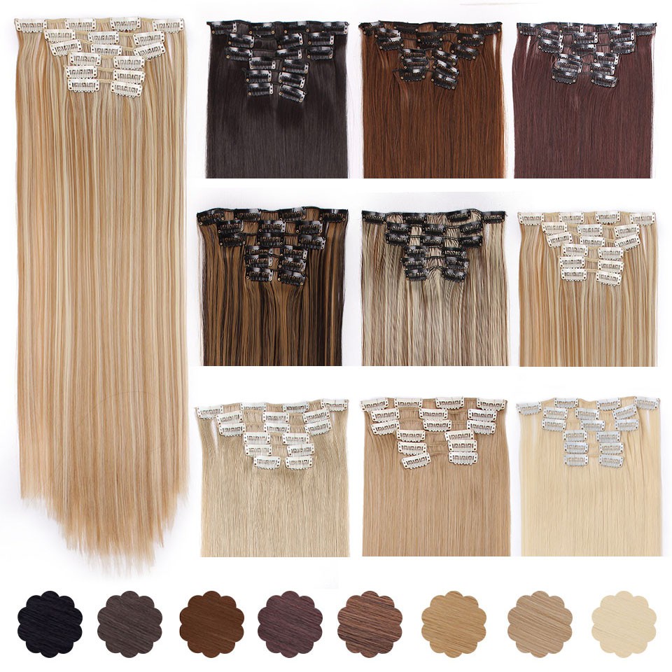 20 colors 16 clips Long Straight Synthetic Hair Extensions Clips in ...