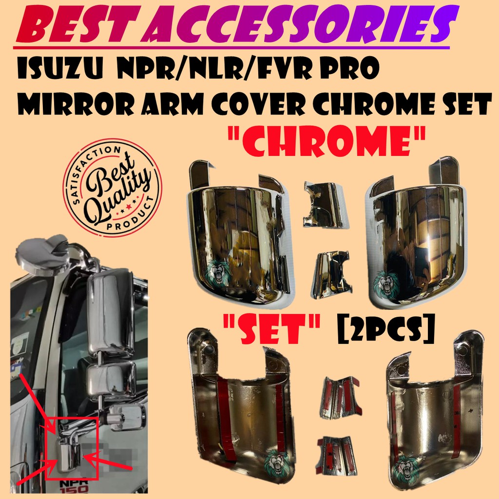 ISUZU NPR PRO /NLR PRO /FVR PRO MIRROR ARM CHROME COVER SET 2PCS HIGH ...