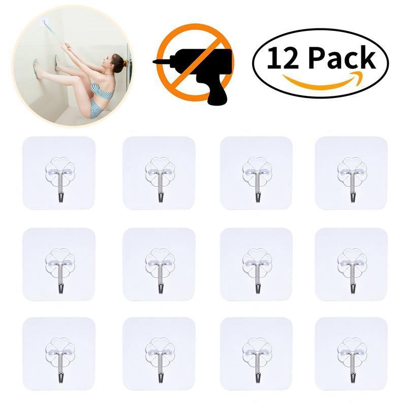 6pcs/12pcs Magic Hook Kitchen Without Nails Transparent Strong Sticky ...