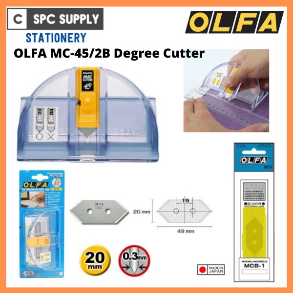 OLFA MC-45/2B Mat/Mount Board 45 Degree Cutter & Olfa MCB-1 Mat Cutter Blade 0.3mm(5 blades/pack ...