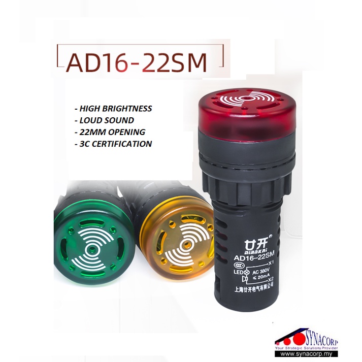 AC/DC LED Alarm Indicator Pilot Lamp with Buzzer 22mm 220V/24V AD16-22SM | Shopee Malaysia