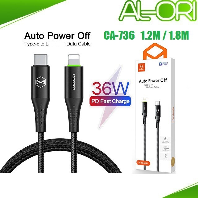 Mcdodo CA-736 Auto Disconnect Auto Power Off Type-C to L PD Data Cable 1.2M Or 1.8M | Shopee ...