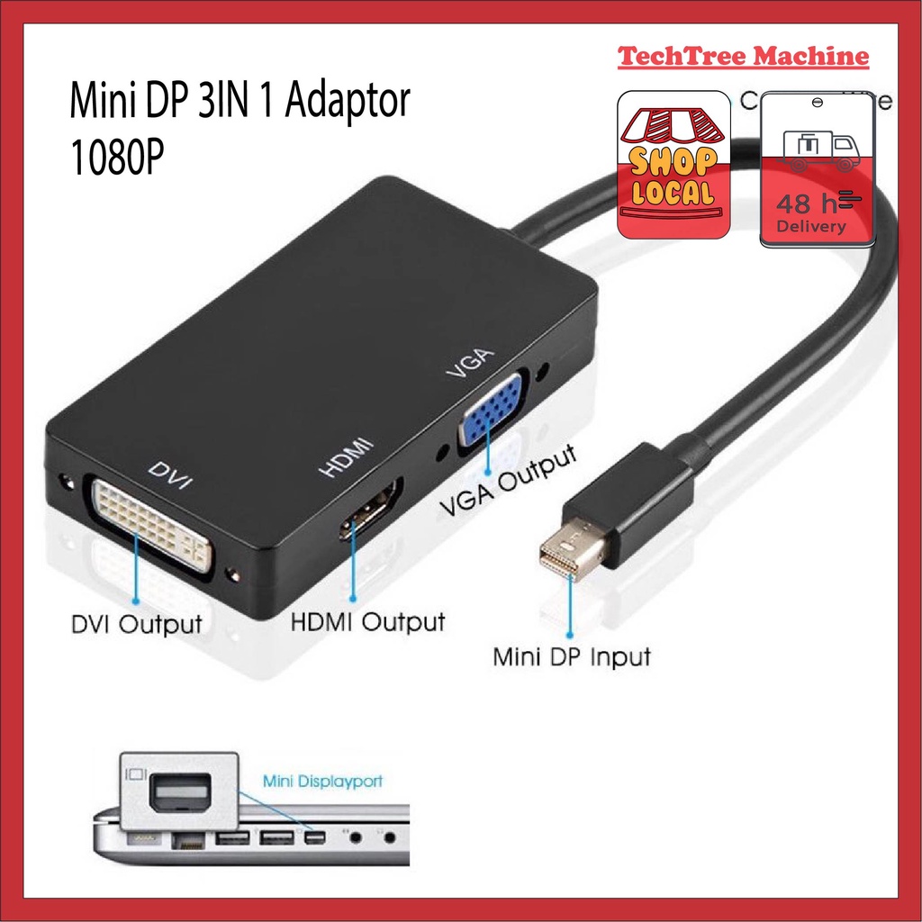 3IN1 Mini Display Port Mini DP Thunderbolt to HDMI VGA DVI Adapter for ...