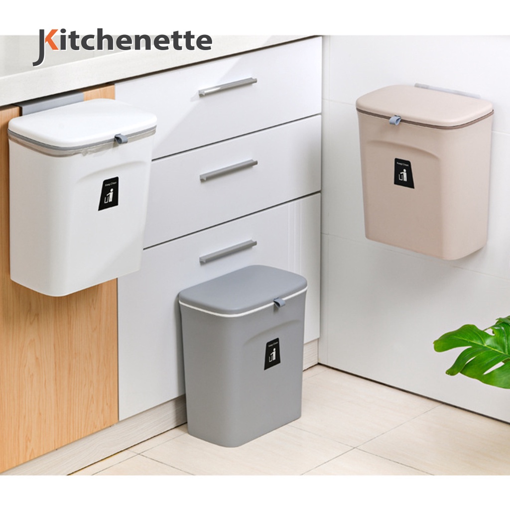 JKITCHENETTE Kitchen 9L Hanging Dustbin Wall Mounted Rubbish Bin Trash ...