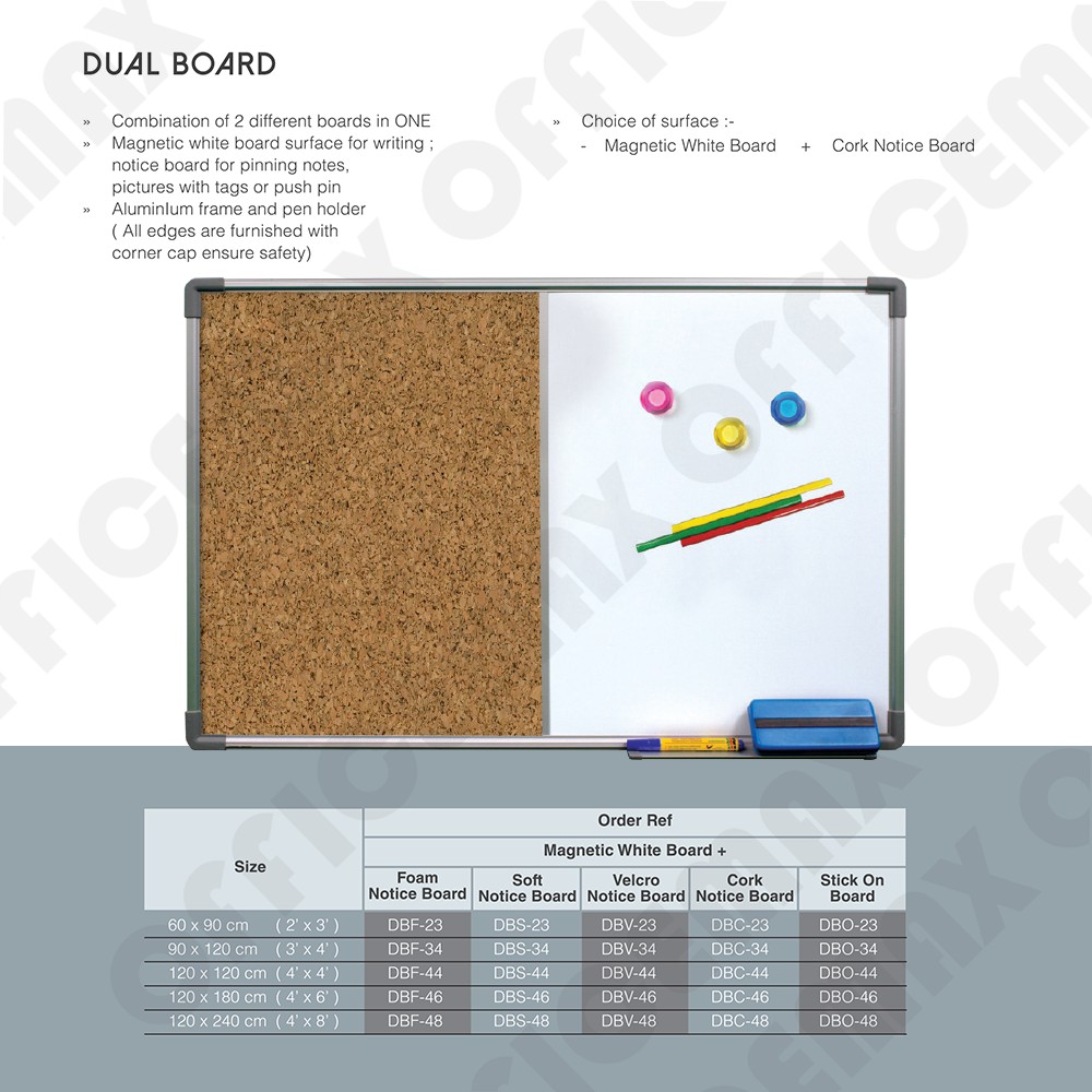 Large Sizing Dual Board / 2 in 1 Magnetic White Board + Notice Board ...