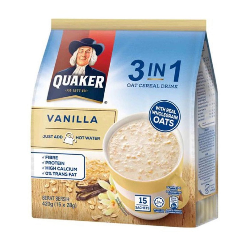 Quaker 3 in 1 Oat Cereal Drink Vanilla (15's x 28g) | Shopee Malaysia
