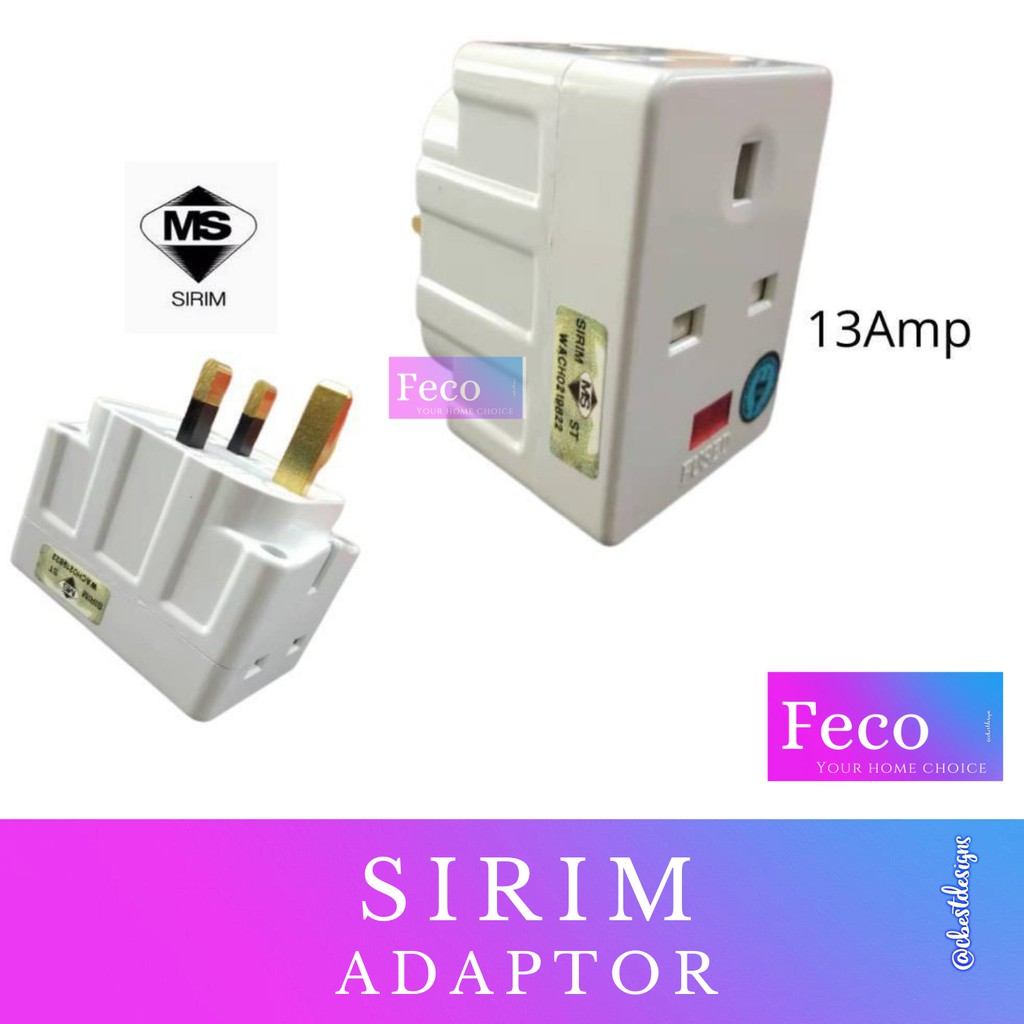 [sirim] 3 Way Multiple Adapter 3 Gang Pin Socket Plug Switch Multi Adaptor Charger Led Neon