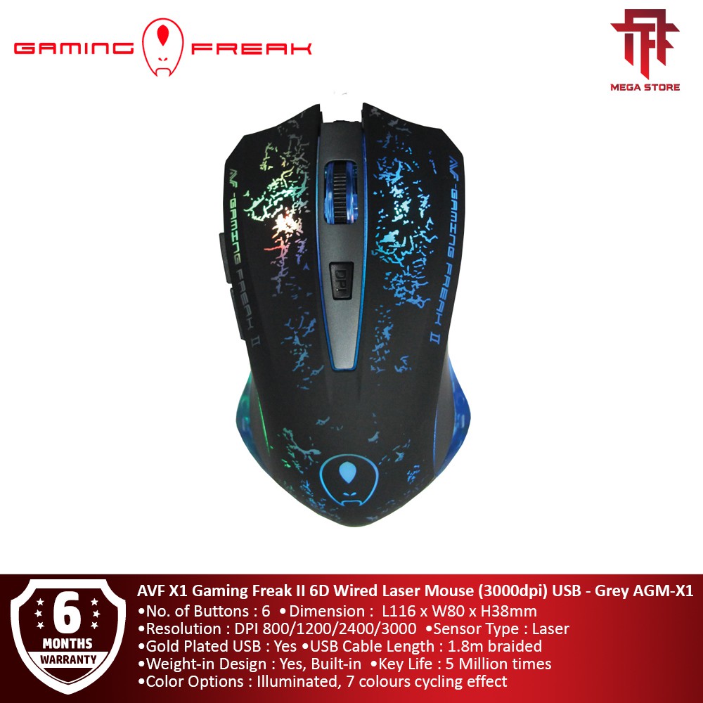 AVF X1 Gaming Freak II 6D Wired Laser Mouse (3000dpi) USB - Grey AGM-X1 ...