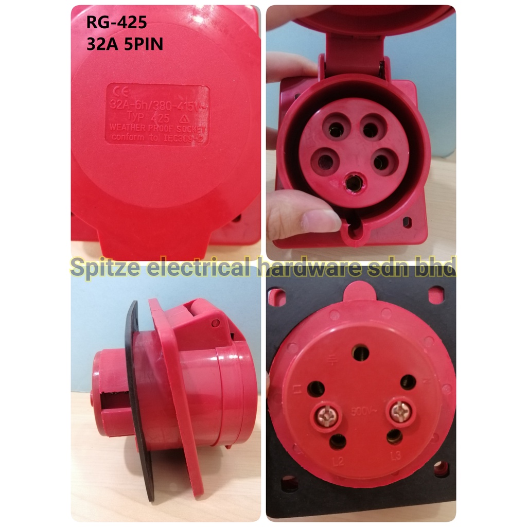 PANEL MOUNT SOCKET / 公母对插5孔工业插座连接器 IP44 3/4 PIN CEE INDUSTRIAL TERMINAL ...